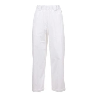 Le Tricot Perugia Baumwollhose mit elastischem Bund und Taschen - - Trousers - Damen - Wei&szlig; - S