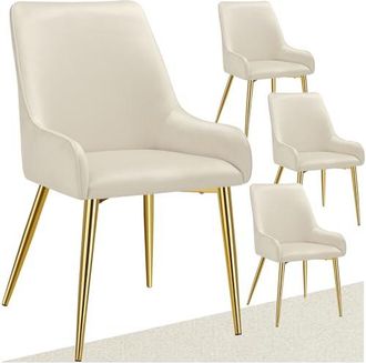 TecTake TecTake Lot de 4 Chaises de Salle &agrave; Manger rembourr&eacute;es Modernes Chaise Velours Fauteuil Salon Chaise Scandinave Pieds en Acier &Eacute;l&eacute;gant avec Accoudoirs