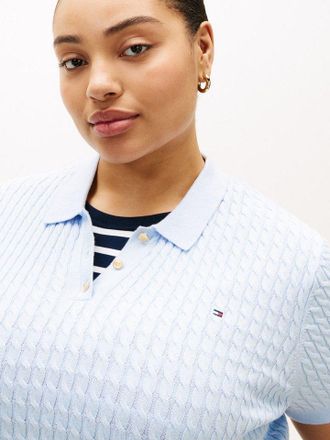 Tommy Hilfiger Polokragenpullover CRV CO CABLE FINE GG POLO S/S in gro&szlig;en Gr&ouml;&szlig;en, mit Zopfmuster