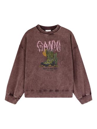 Ganni sweat à imprimé graphique - Marron