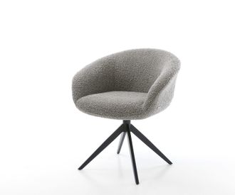 DELIFE Drehstuhl Vinka-Flex mit Armlehnen Boucl&eacute; Silbergrau Kreuzgestell breit Schwarz 360&deg; drehbar Wippfunktion Taschenfederkern, Esszimmerst&uuml;hle