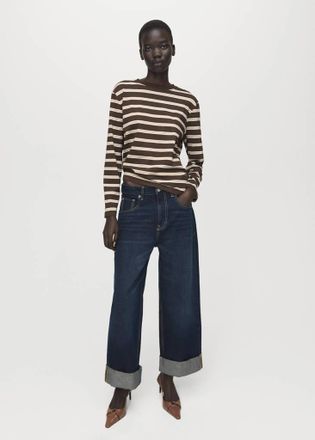 Mango Langarmiges gestreiftes Shirt braun - Damen - XL - MANGO
