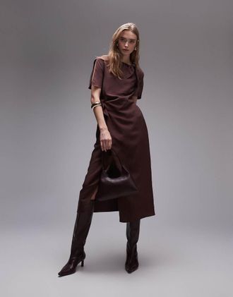 & Other Stories Robe avec noeud à lencolure et jupe portefeuille en lin mélangé - Marron