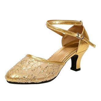 Generic Escarpins &agrave; paillettes pour femme - En satin latin professionnel - Salsa Bachata Performance - Chaussures &agrave; talons hauts - Escarpins &eacute;l&eacute;gants - Sangle