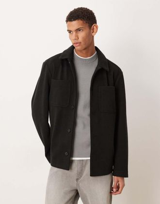 Asos Hemdjacke mit Wolloptik in Schwarz