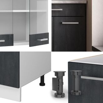 Vicco Mini-K&uuml;che R-Line, Schwarz Beton/Wei&szlig;, 140 cm ohne Arbeitsplatte