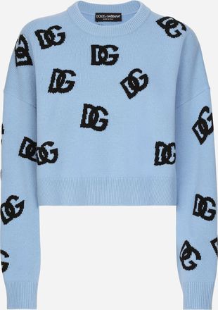 Dolce & Gabbana Rundhalspullover Aus Wolle Mit Dg-intarsienlogo - Frau Strickwaren Azurblau 46