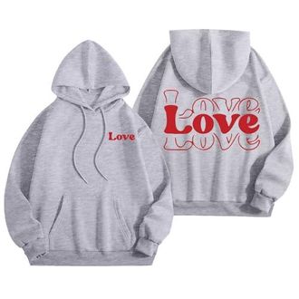 Generic Sweat &agrave; capuche &agrave; manches longues pour la Saint-Valentin 2026 pour femme (2), gris clair, XXL