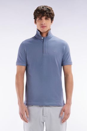 Eden Park Polo &Agrave; Manches Courtes En Coton Stretch Bleu Gris Coupe Ajust&eacute;e