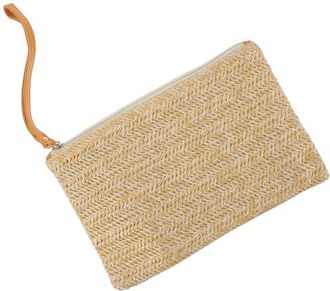 BESTONZON Pochette en Paille Petite Taille Fermeture Éclair Paquet à Main de Plage pour Femme Paquet Tressé Léger et Résistant pour Téléphone et Porte-Monnaie S