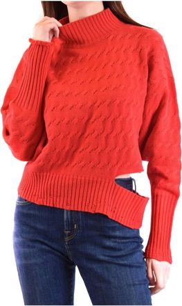 Pinko Pinko, Femme, Pulls, Rouge, Taille: 36 FR Rouge Uni Col Roulé Tricot Automne/Hiver
