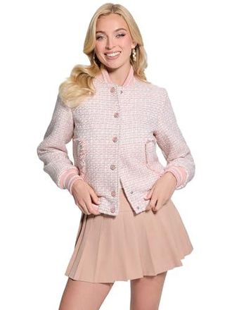 Guess Eco New Gloria Tweed Bomber Jacket, Low Key Pink Multi, M Femmes