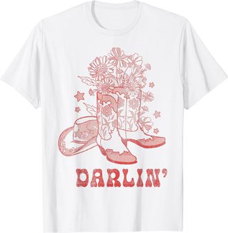 Trendy Apparel Darlin Comboy Hat and Boots with Flowers T-Shirt