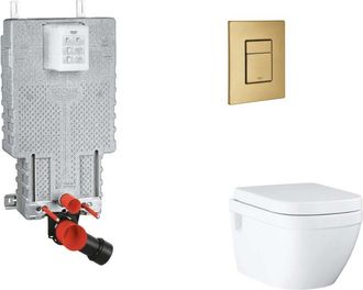 GROHE Uniset - Set Vorwandelement, wc mit Softclose-Sitz und Skate Cosmopolitan-Bet&auml;tigungsplatte, Cool Sunrise geb&uuml;rstet SANI15BB4111 - Grohe