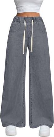 Generic Pantalon Femme Jean Pantalons Jeans Mode avec Baggy Haute Jeggings Elastique Large Larges D&eacute;contract&eacute; Jambes Taille &Agrave; &Eacute;lastique Denim Pantalon G&eacute;n&eacute;riq
