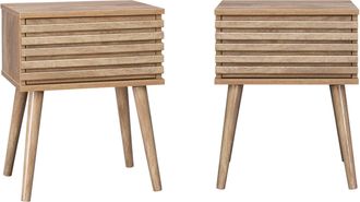 Sweeek Set aus zwei Nachttischen im skandinavischen Stil mit Holzdekor, gerillter Schublade und Zirkelbeinen