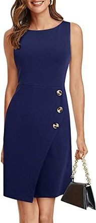 Homeyee Robe Crayon Vintage sans Manches Robe de Bureau Affaires Cocktail pour Femme B705 (M, Bleu Marine)