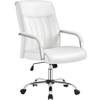 Yaheetech Ergonomischer B&uuml;rostuhl aus Kunstleder, gepolsterter B&uuml;rostuhl, neigbar, Sitzh&ouml;he verstellbar, Belastung 136 kg, Wei&szlig;