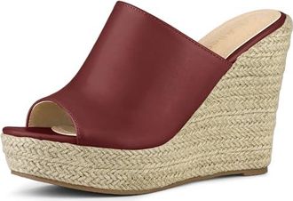 Allegra K Espadrille à Bout Ouvert pour Femmes Mules à Plateforme à Talons compensés Bourgogne 40