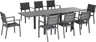 OUTSUNNY Ensemble de jardin 8 personnes chaises empilables table extensible 135/270L cm alu. textil&egrave;ne gris