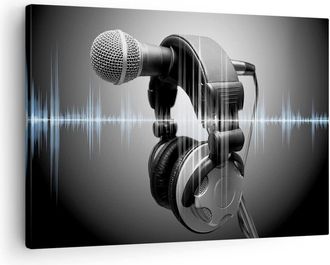 Arttor Bilder auf Leinwand Audio Mikrofon Musik Studio Leinwandbild 70x50cm Wandbilder Dekoration Wohnzimmer Schlafzimmer Küche Deko Klein Wanddeko Bild Wand