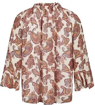 Marc Aurel Chemisier &agrave; manches longues, col rond, volants, motif cachemire, &eacute;cru, marron, 42 grande taille