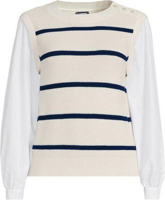 Lands End Lagenlook-Pullover Drifter mit Schulterknöpfen, Damen, Größe:36-38 regular, Weiß, Baumwolle, by Lands End