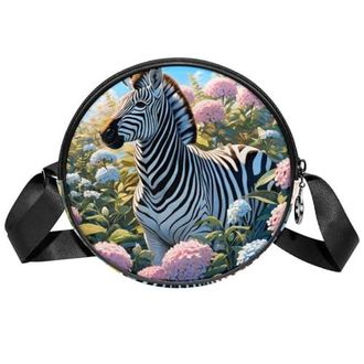 Generic Petit sac &agrave; bandouli&egrave;re rond pour femme, motif z&eacute;br&eacute; avec fermeture &eacute;clair, bretelles r&eacute;glables, sac &agrave; main rond d&eacute;contract&eacute; pour femmes et filles