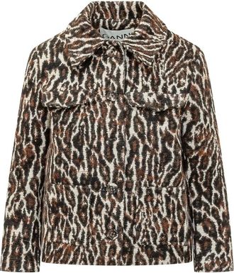 Ganni Blazer Jacq L&eacute;opard - Femme - Vestes - Brun - Taille: 40 FR