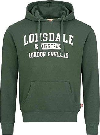 Lonsdale SMERLIE Hooded Sweatshirt, Bottle Green/White, S Mens