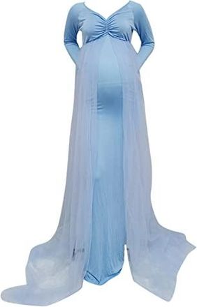 Generic Robe de princesse grande taille pour le travail, robe de maternit&eacute; &agrave; manches longues, robe de princesse en tulle uni, accessoires photo, costume pour 