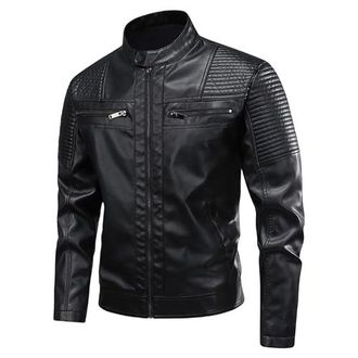 Generic Blouson de moto en cuir pour homme, blouson de moto style caf&eacute; racer en similicuir, noir, taille XXL