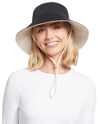 Solbari Chapeau de plage &agrave; large bord avec protection UV UPF50+, Noir/beige, XS-XL