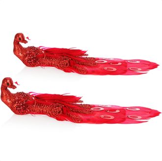 Com-Four 2X Christbaumschmuck Deko Vogel - Pfau mit Pailletten für Weihnachtsbaum-Deko - Kunststoff Vögel mit Clip für Weihnachten