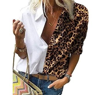 Generic Andongnywell Womens Long Sleeve Blouse Sexy V Neck Casual Leopard Print Loose Wrap Shirt Tops Blouses