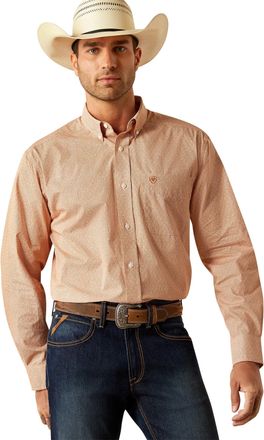 Ariat Mens Wrinkle Free Brysen Classic Fit Western Shirt Long Sleeve in Orange, Size X-Small, by Ariat