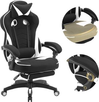 Woltu Gaming Stuhl Stoff Stoff Kühl im Sommer Ergonomischer, 150 kg Belastbarkeit, Verstellbarer Rückenlehne, Ergonomische Lendenstütze, Fußstütze, Büro- & 