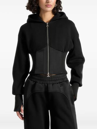 Mani&egrave;re De Voir Brune Korsett Jersey und Satin Zip Hoodie - Schwarz