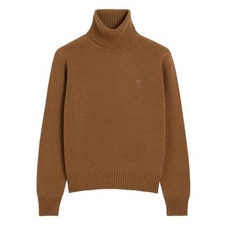 Ami Brauner Logo Rollkragenpullover - - Knitwear - Herren - Braun - S