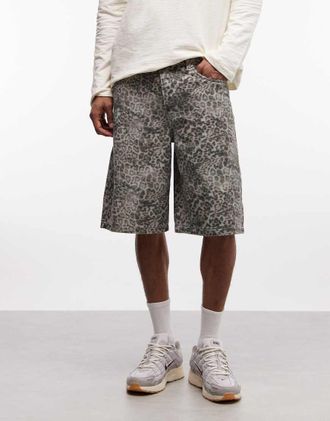 Liquor & Poker Jeans-Jorts mit verblasstem Leopardenmuster, Kombiteil-Bunt
