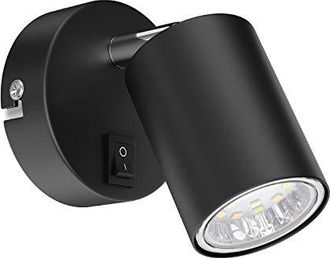 LEDs Com Spot mural WAIKA, &agrave; une flamme, avec interrupteur, GU10, noir mat, ampoule GU10 LED incluse (blanc, 2,076W, 206lm, 110&deg;)