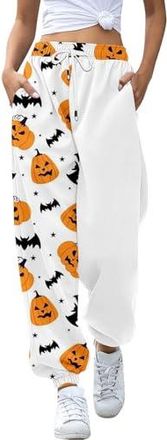 Generic Pantalon de surv&ecirc;tement en jean pour femme avec taille &eacute;lastique et poches lat&eacute;rales - Style d&eacute;contract&eacute; - Imprim&eacute; - Pour Halloween, jaune, 3XL