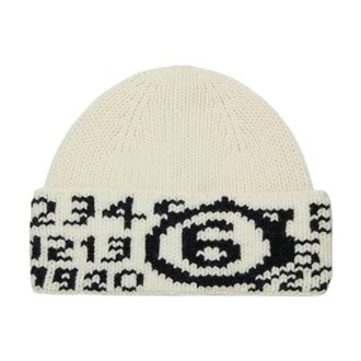 Maison Margiela unisex, Accessoires, Beige, Taille: L Béret en laine beige avec logo numérique