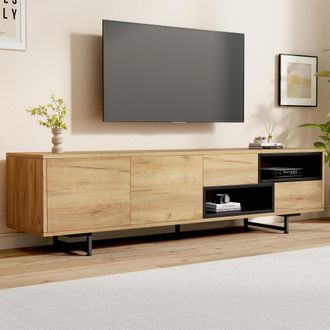 Generic TV Schrank Holz mit T&uuml;ren und Kabel&ouml;ffnung, Lowboard stehend 173 cm mit offenem Stauraum, offenen F&auml;chern und Schubladen, Fernsehtisch f&uuml;r Fernseher b