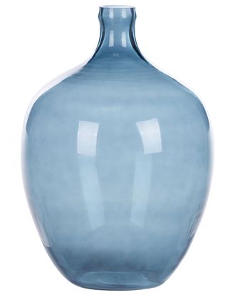 Beliani Runde Blumenvase aus gef&auml;rbtem Glas handgefertigt blau 39 cm Roti