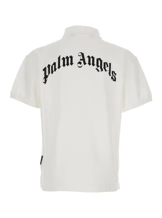 Palm Angels Mens White Polo Shirt With Logo Detail Cotton T-Shirts And Polos