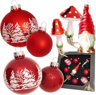Krebs Glas Lauscha Baumschmuck Sortiment Skandinavien Rot 10 cm - 9-teilig - mundgeblasen & handdekoriert - Festliche Weihnachtskugeln & Anh&auml;nger