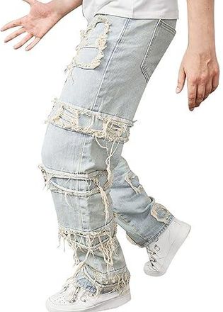 Generic Jean Homme Regular Jeans Pantalon Pantalons Homme Slim Fit de Style Retro Hip-Hop avec Coupe Droite et Look Street pour Un Style Moderne