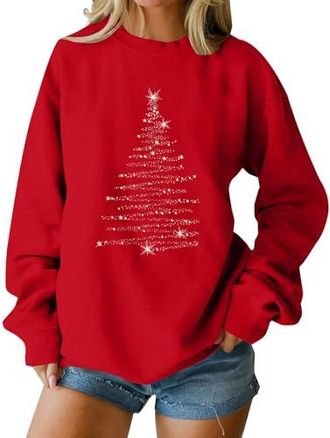Generic Chandail en molleton imprimé sapin de Noël pour femme, pull de Noël fantaisie à paillettes 2025 pour les vacances, festif et confortable, col rond, t-