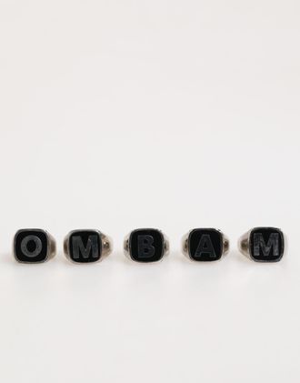 Dolce & Gabbana Mens Silver Tone Brass Lettering Set 5 Pieces Adjustable Ring Ename